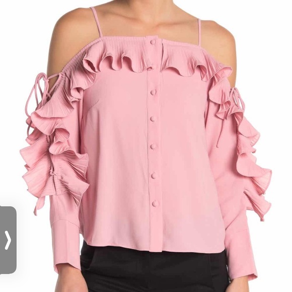 Gracia | Tops | Nwt Gracia Trim Cold Shoulder Ruffle Blouse In Pink ...